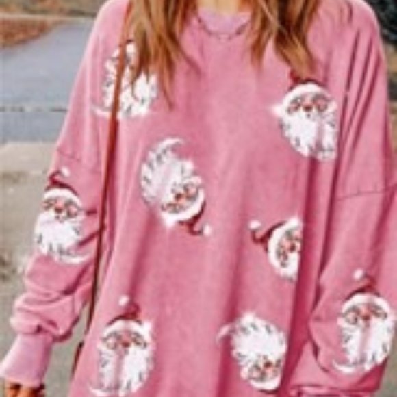 Tops | Oversized Pink Sequin Santa Sweatshirt | Poshmark